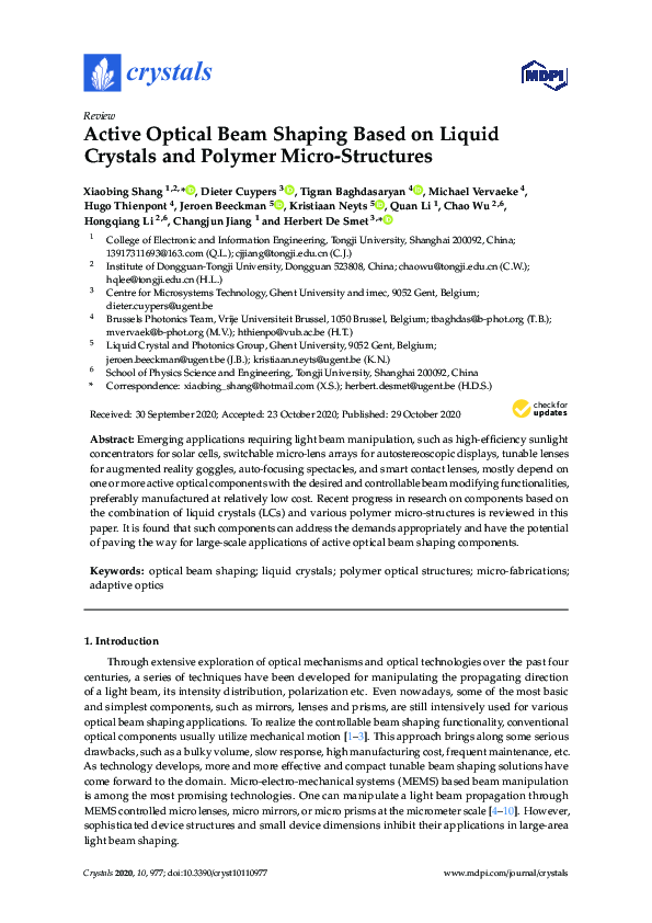 (PDF) Active Optical Beam Shaping Based on Liquid Crystals and Polymer ...