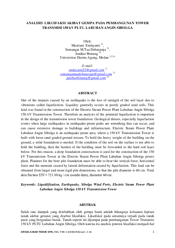 (PDF) ANALISIS LIKUIFAKSI AKIBAT GEMPA PADA PEMBANGUNAN TOWER TRANSMISI ...