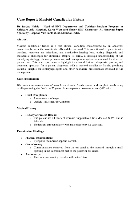 (PDF) Case Report: Mastoid Canalicular Fistula