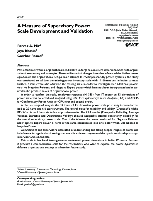 (PDF) A Measure of Supervisory Power: Scale Development and Validation