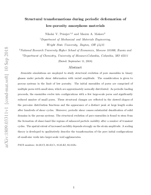 (PDF) Structural transformations during periodic deformation of low-porosity amorphous materials