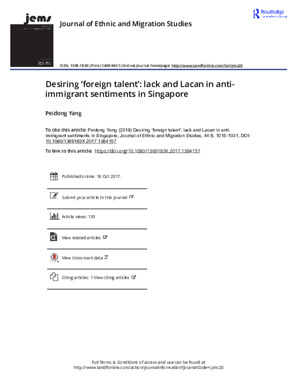 (PDF) Desiring ‘foreign talent’: lack and Lacan in anti-immigrant ...