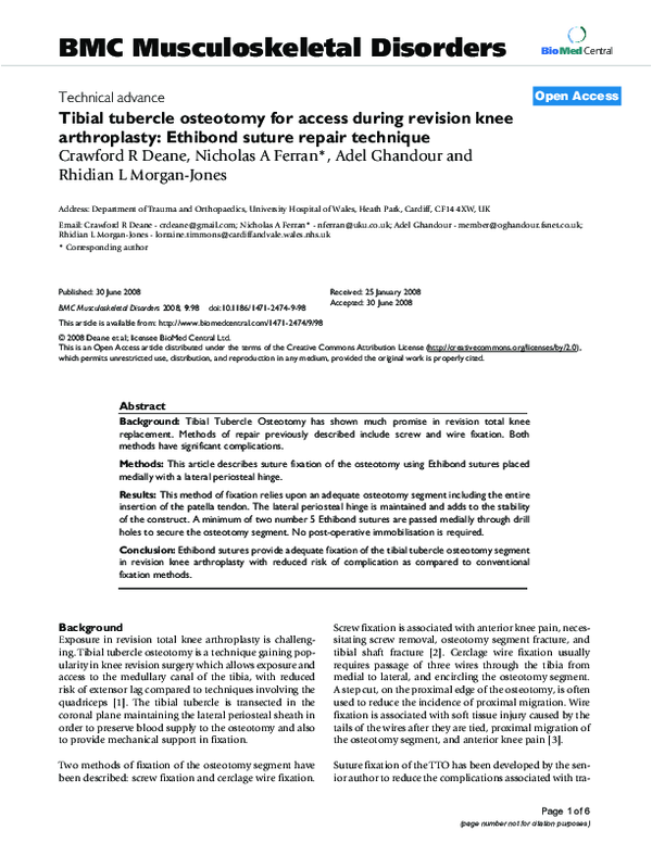 (PDF) Tibial tubercle osteotomy for access during revision knee ...