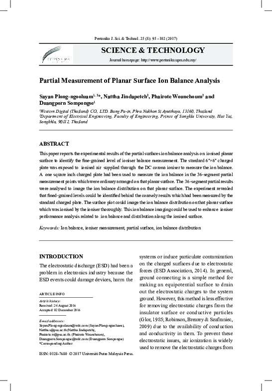 (PDF) SCIENCE & TECHNOLOGY Partial Measurement of Planar Surface Ion ...