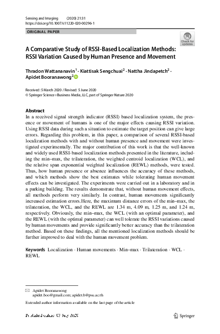 (PDF) A Comparative Study of RSSI-Based Localization Methods: RSSI Variation Caused by Human ...