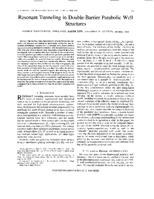 Resonant tunneling in double-barrier parabolic well structures