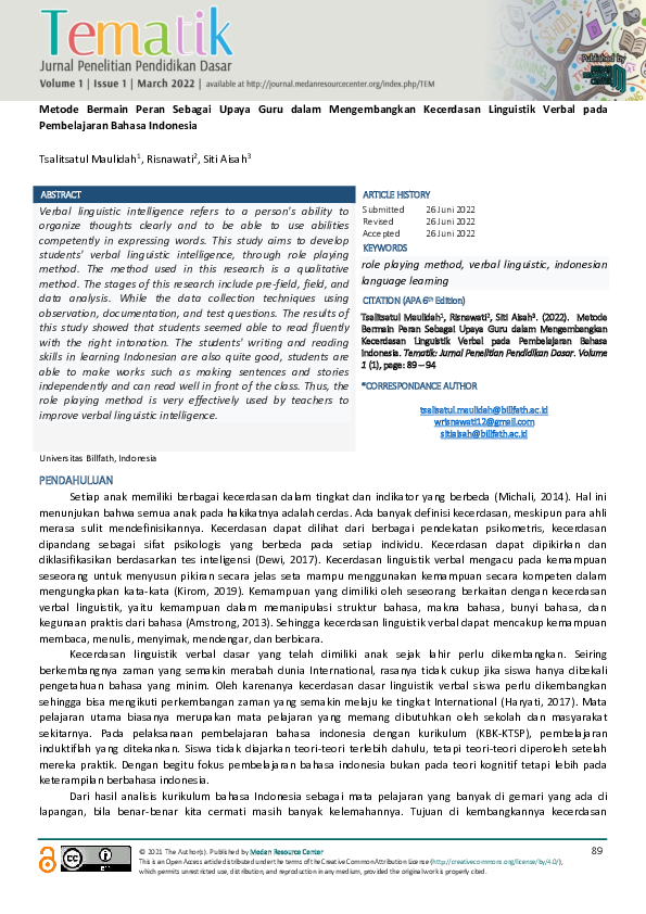 (PDF) Metode Bermain Peran Sebagai Upaya Guru dalam Mengembangkan ...
