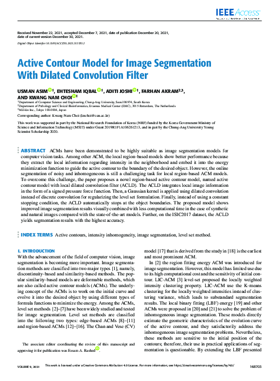 (PDF) Active Contour Model for Image Segmentation With Dilated Convolution Filter