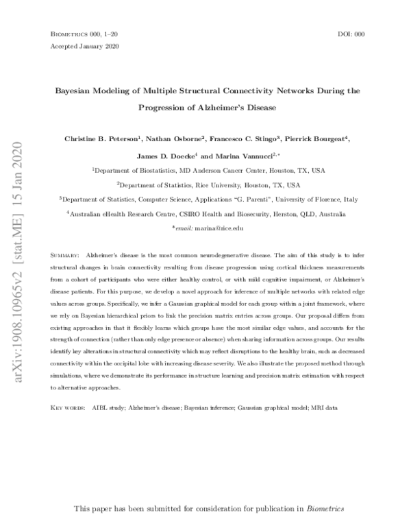 (PDF) Bayesian modeling of multiple structural connectivity networks during the progression of ...