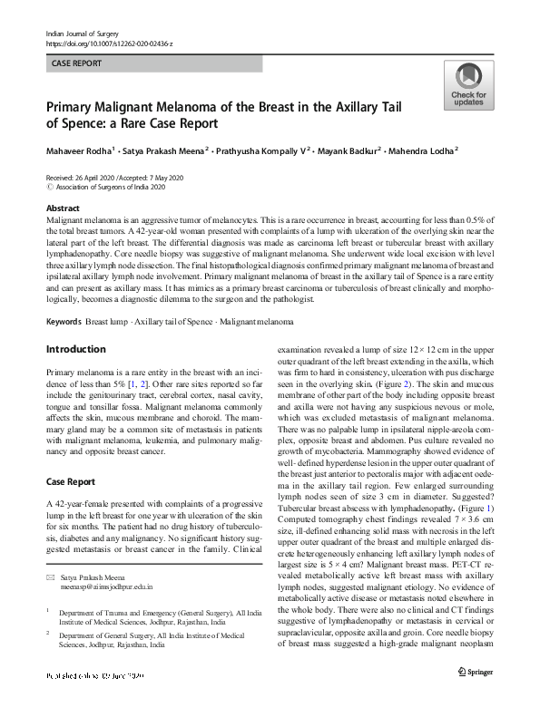 (PDF) Primary Malignant Melanoma of the Breast in the Axillary Tail of ...