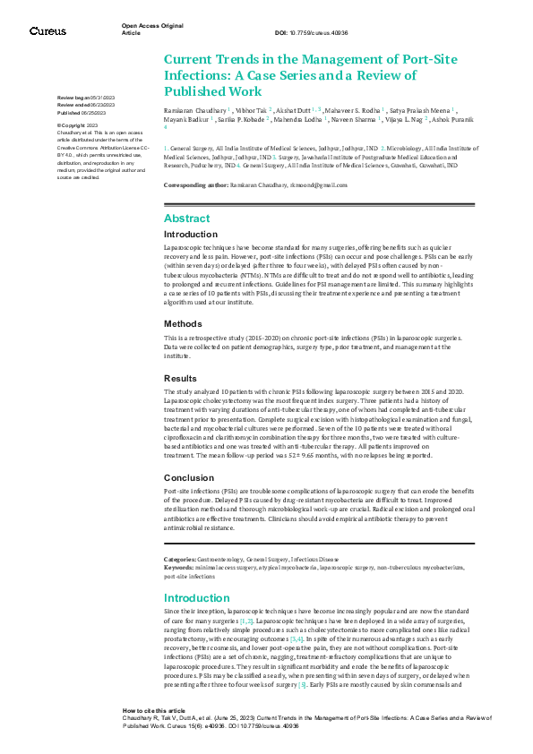 (PDF) Current Trends in the Management of Port-Site Infections: A Case ...