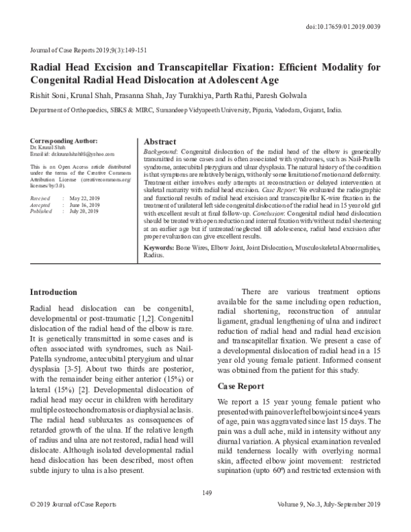 (PDF) Radial Head Excision and Transcapitellar Fixation: Efficient ...