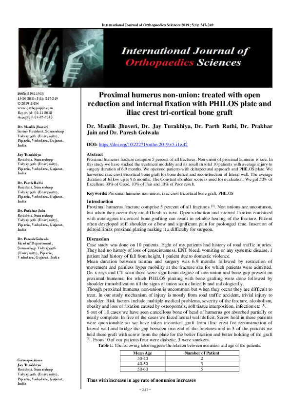 (PDF) Proximal humerus non-union: treated with open reduction and ...