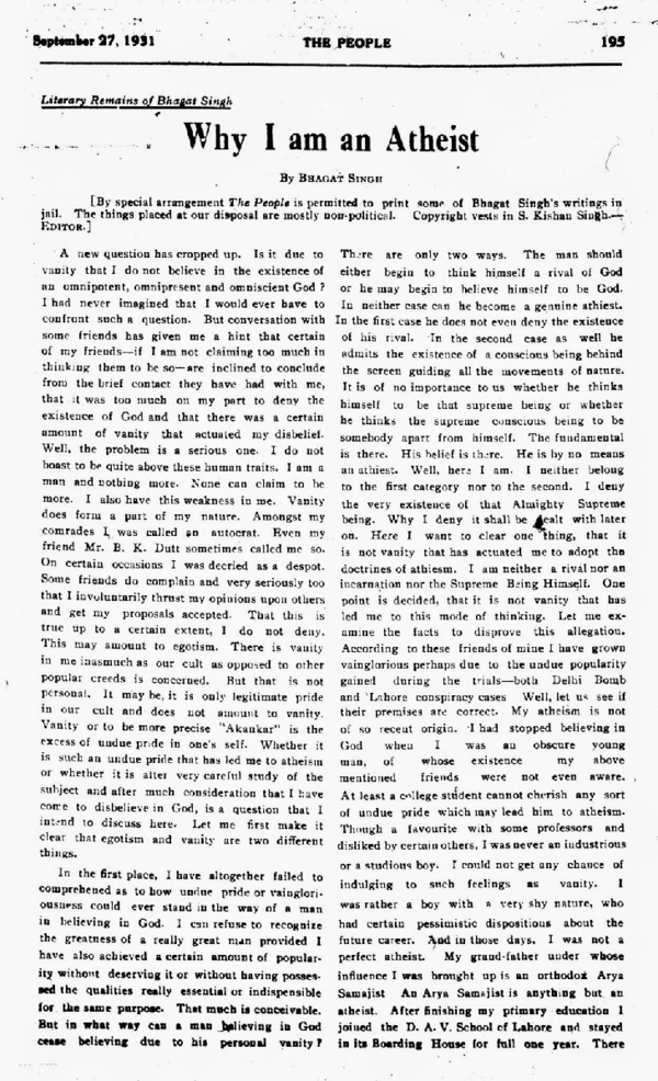 (PDF) Why I am an atheist by Bhagat Singh