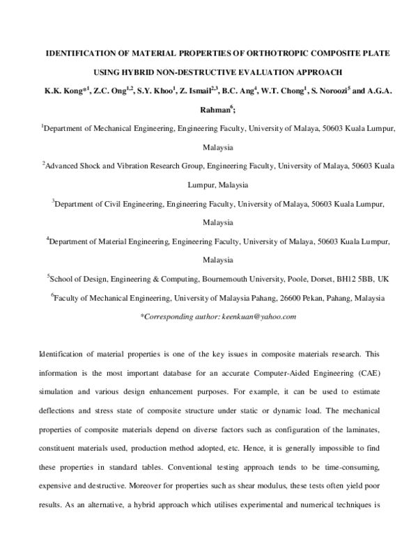 Pdf Identification Of Material Properties Of Orthotropic Composite Plate Using Hybrid Non