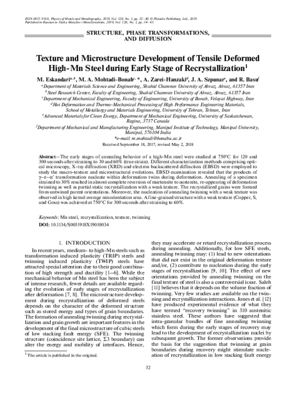Pdf Texture And Microstructure Development Of Tensile Deformed High Mn Steel During Early