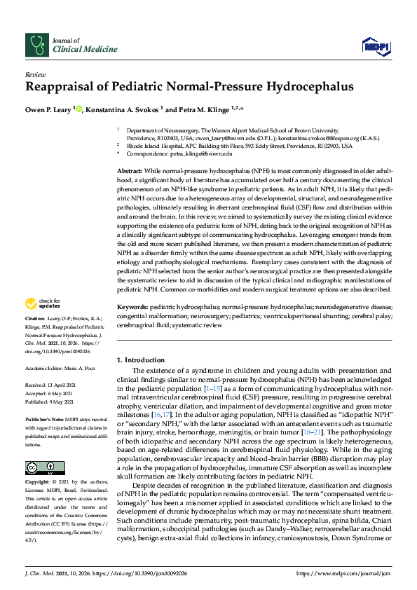 Pdf Reappraisal Of Pediatric Normal Pressure Hydrocephalus