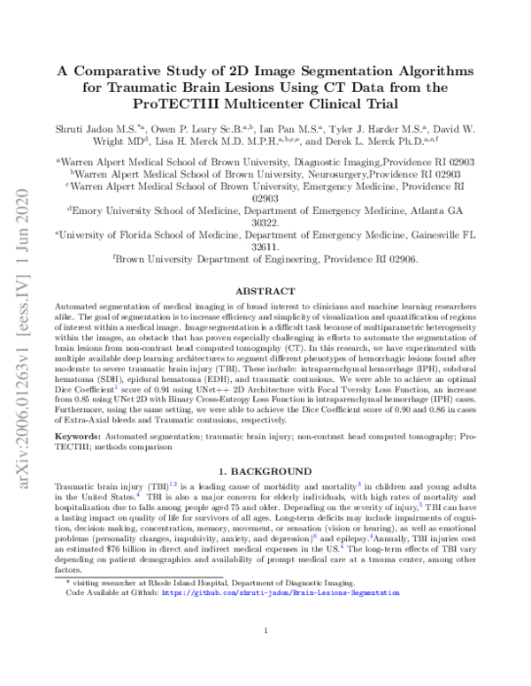 (PDF) A comparative study of 2D image segmentation algorithms for traumatic brain lesions using ...