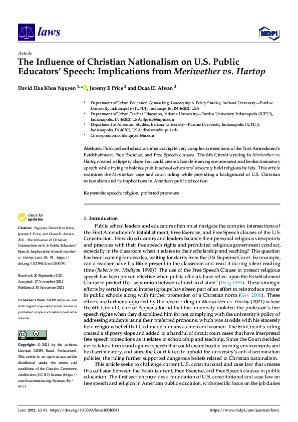 (PDF) The Influence of Christian Nationalism on U.S. Public Educators ...