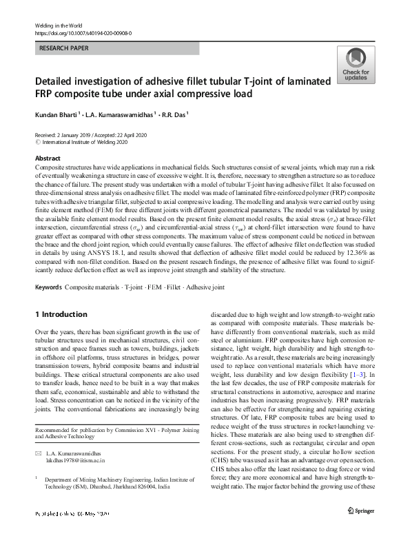 (PDF) Detailed investigation of adhesive fillet tubular T-joint of ...