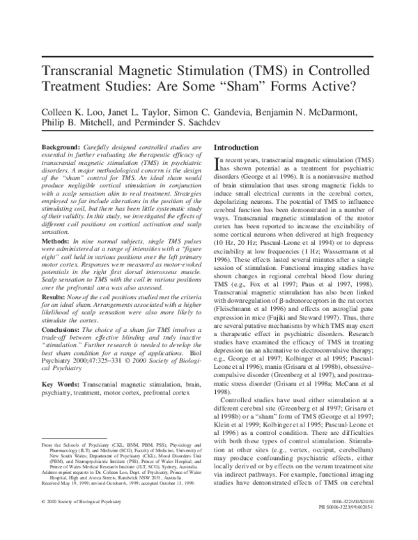 (PDF) Transcranial magnetic stimulation (TMS) in controlled treatment ...