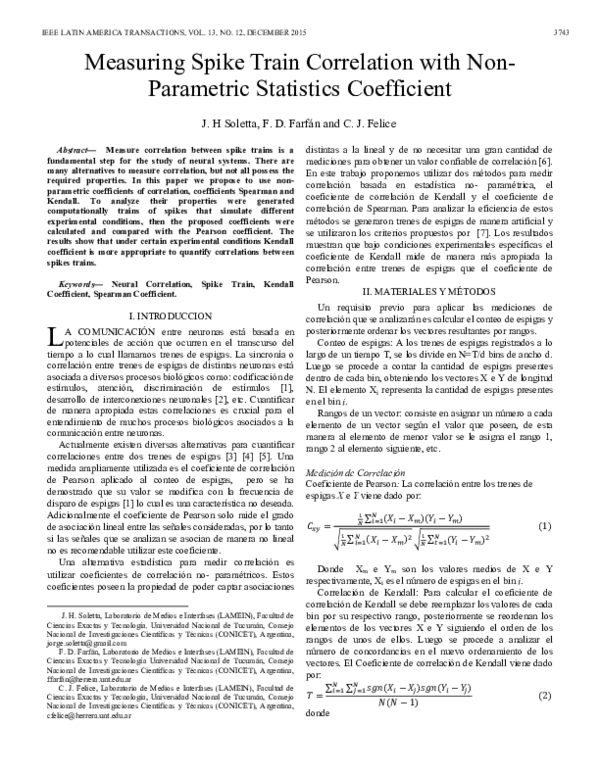 (PDF) Measuring Spike Train Correlation with Non-Parametric Statistics Coefficient