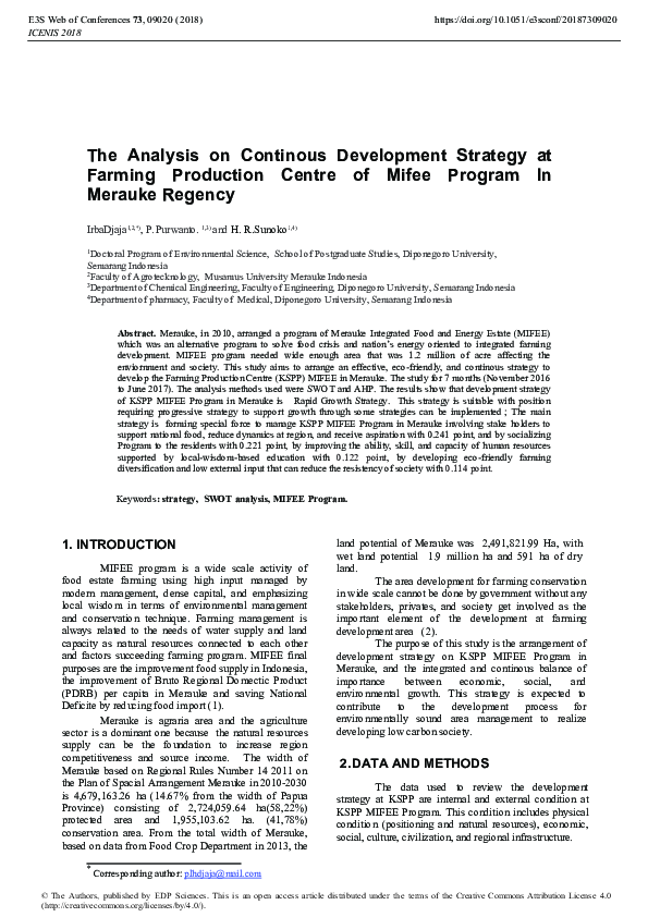 (PDF) The Analysis on Continous Development Strategy at Farming ...