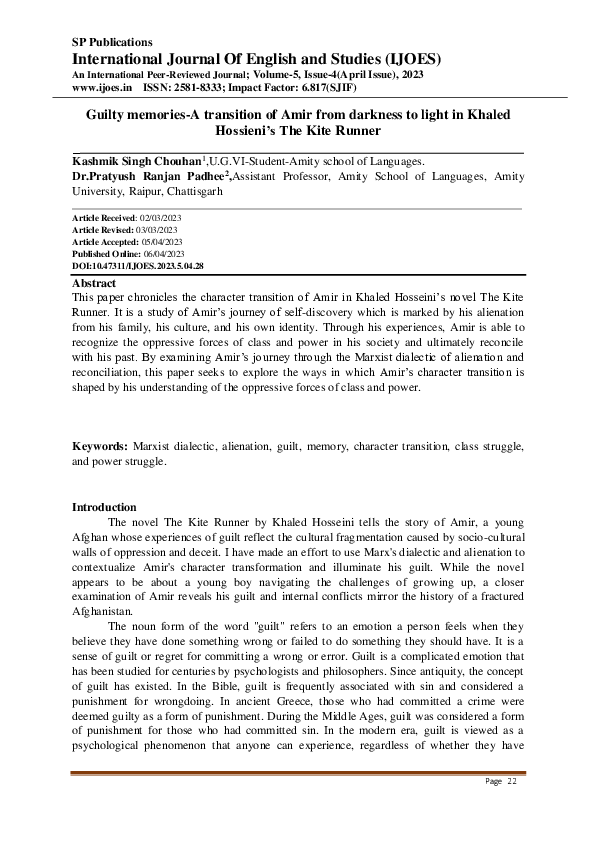 (PDF) Guilty memories-A transition of Amir from darkness to light in ...