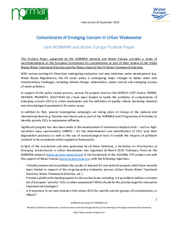 (PDF) Contaminants of emerging concern in urban wastewater