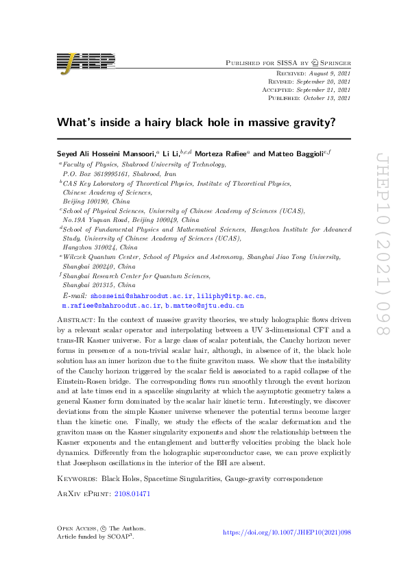 (PDF) What’s inside a hairy black hole in massive gravity?