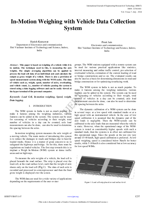 (PDF) In-Motion Weighing with Vehicle Data Collection System
