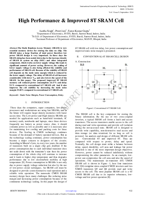 (PDF) High Performance & Improved 8T SRAM Cell