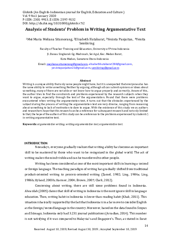 (PDF) Analysis of Students' Problem in Writing Argumentative Texts