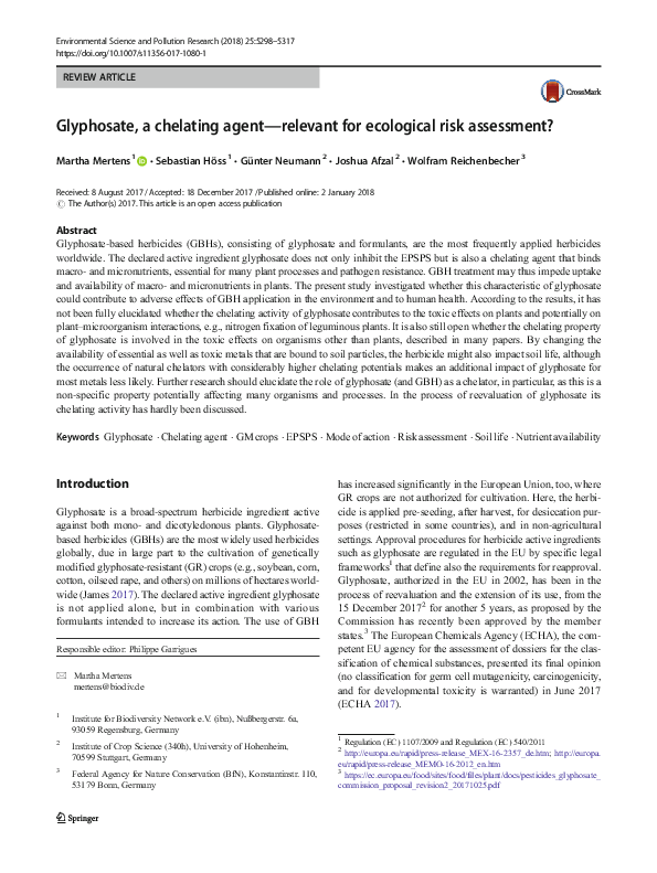 (PDF) Glyphosate, a chelating agent—relevant for ecological risk ...