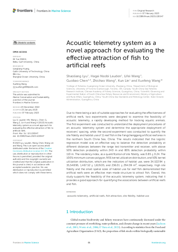 (PDF) Acoustic telemetry system as a novel approach for evaluating the ...