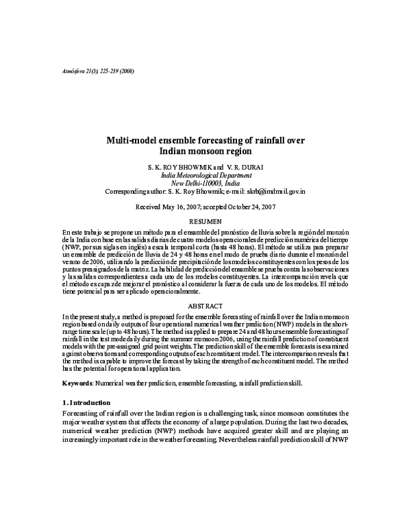 (PDF) Multi-model ensemble forecasting of rainfall over Indian monsoon ... (PDF) Multi-model ensemble forecasting of rainfall over Indian monsoon ...