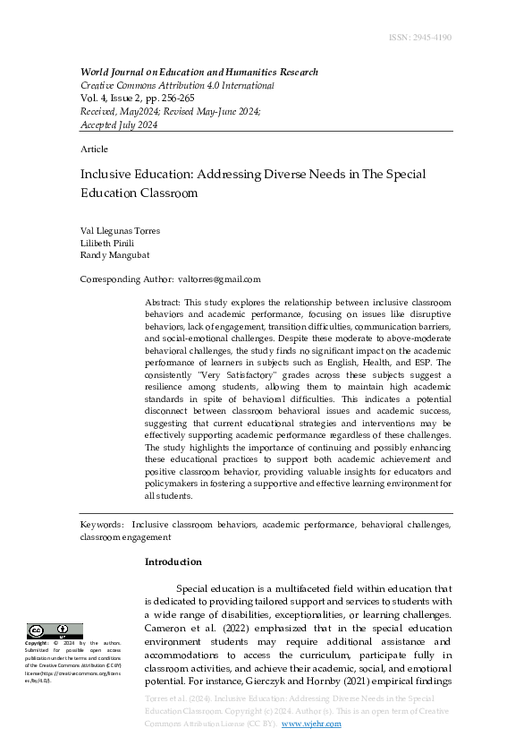 (PDF) Inclusive Education: Addressing Diverse Needs in The Special Education Classroom