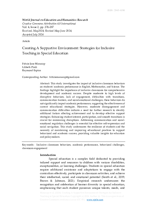 (PDF) Creating A Supportive Environment: Strategies for Inclusive ...