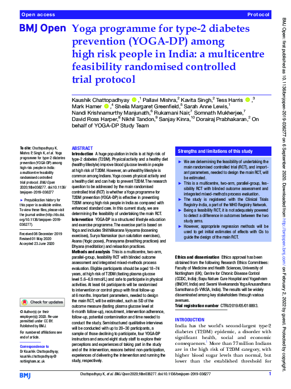 (PDF) Yoga programme for type-2 diabetes prevention (YOGA-DP) among ...