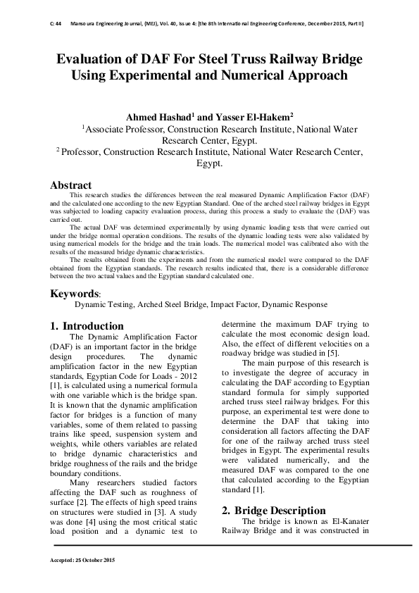 (PDF) Evaluation of DAF For Steel Truss Railway Bridge Using ...