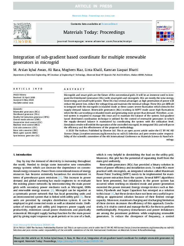 (PDF) Integration of sub-gradient based coordinate for multiple renewable generators in microgrid