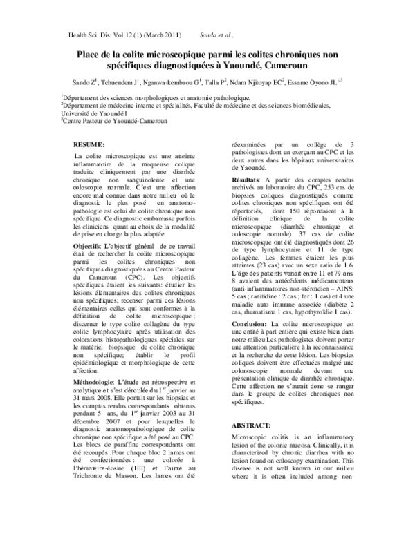 (PDF) Place de la colite microscopique parmi les colites chroniques non ...