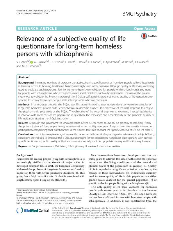 (PDF) Relevance of a subjective quality of life questionnaire for long ...