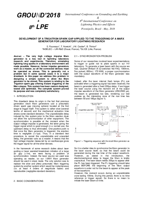 (PDF) DEVELOPMENT OF A TRIGATRON SPARK GAP APPLIED TO THE TRIGGERING OF ...