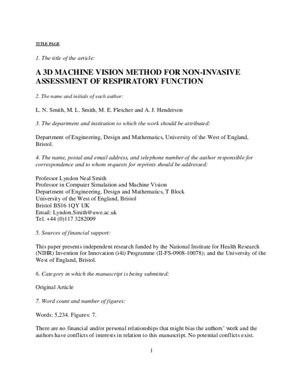 (PDF) A 3D machine vision method for non-invasive assessment of respiratory function