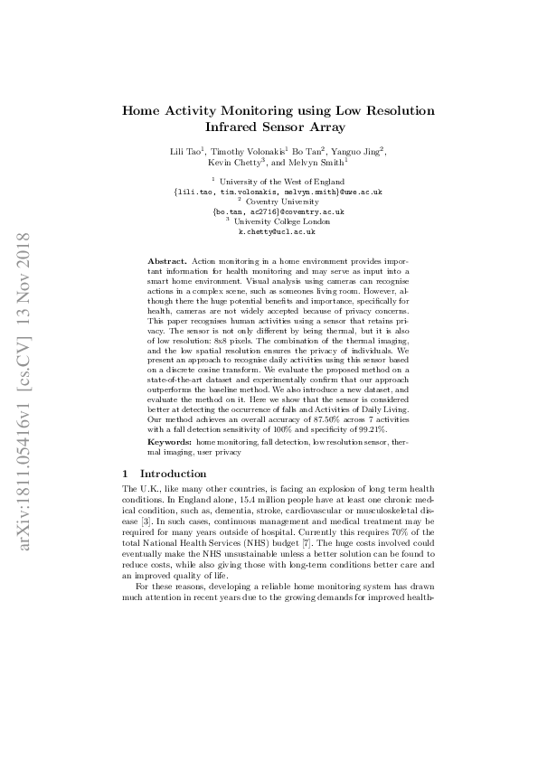 (PDF) Home Activity Monitoring using Low Resolution Infrared Sensor