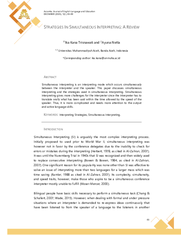 (PDF) Strategies in simultaneous interpreting: A review