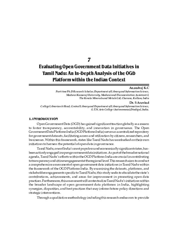 (PDF) Evaluating Open Government Data Initiatives in Tamil Nadu: An In-Depth Analysis of the OGD ...