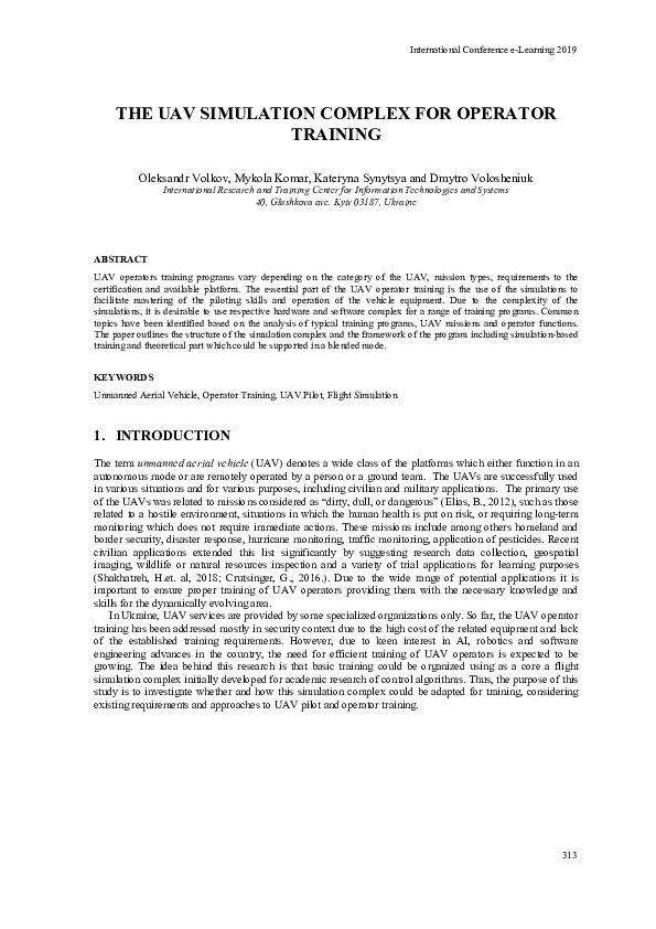 (PDF) The Uav Simulation Complex for Operator Training