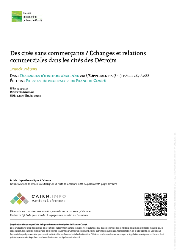 (PDF) Des cités sans commerçants ? Échanges et relations commerciales ...